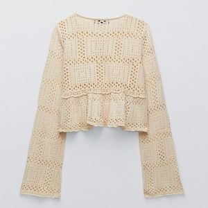 Zara | Tops | Zara Crocheted Knit Top Large Ecru | Poshmark
